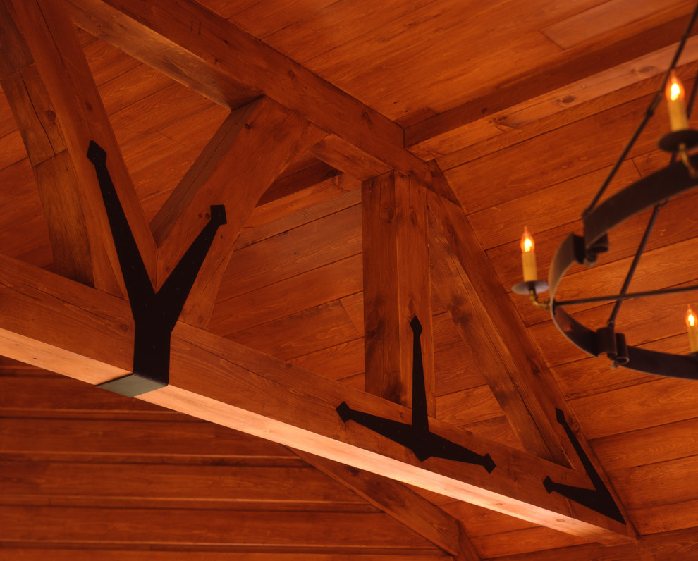 Pine Trusses in a Living Room - Traditional - Living Room - New York ...