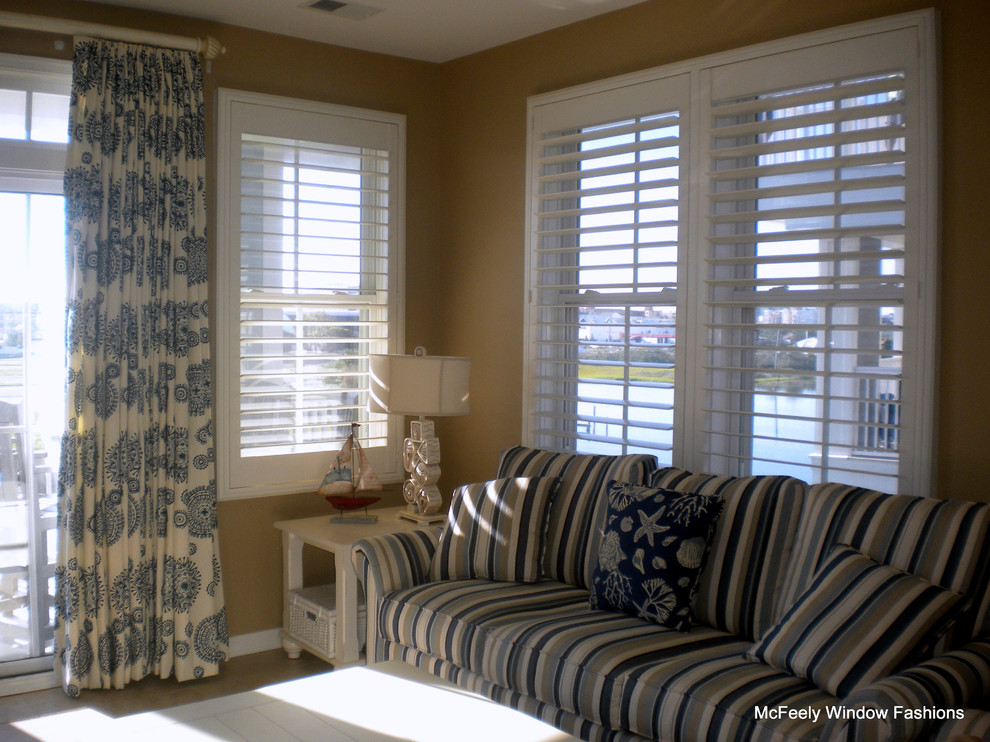 Plantation Shutters with Draperies-Ocean City, MD - McFeely Window Fashions - Beach Style ...