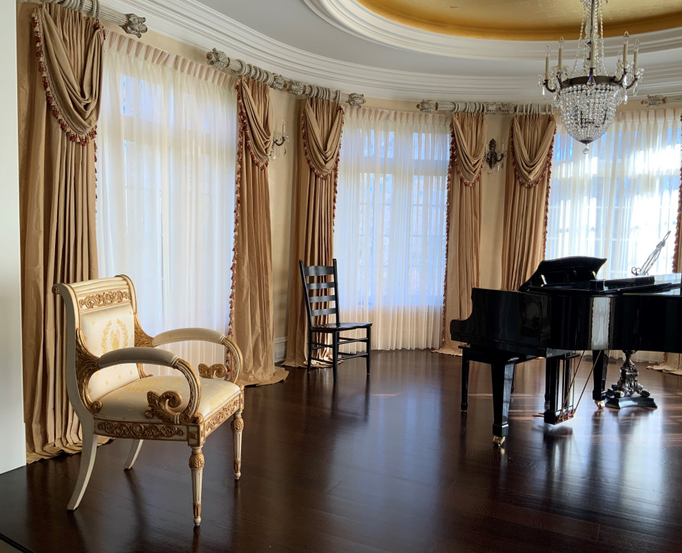 Pleated Drapery Side Panels with Swag Overlays, Sheers, Dec Wood poles ...