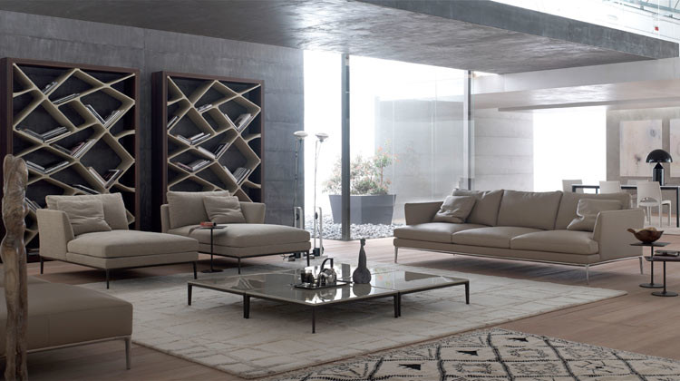 PORTOFINO Sofa and Chaise w/ SHANGHAI Bookcase - Moderne - Salon ...