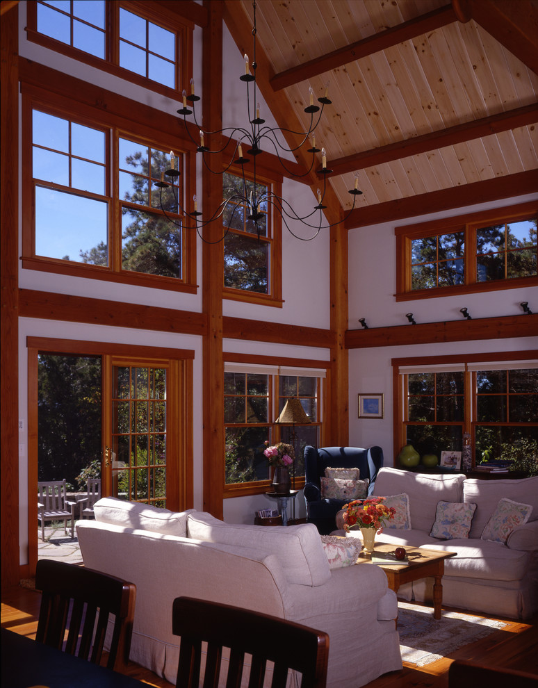 Post and Beam Great Room Wall of Windows - Living Room - Burlington ...