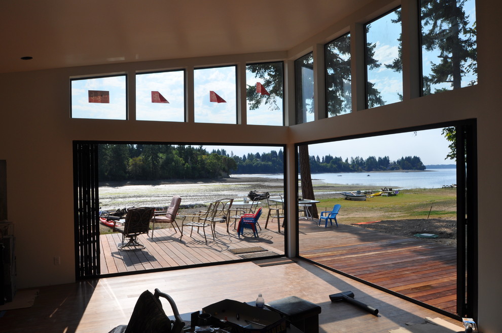 Puget Sound Cabin - Construction Photos - Moderno - Salón - Seattle ...