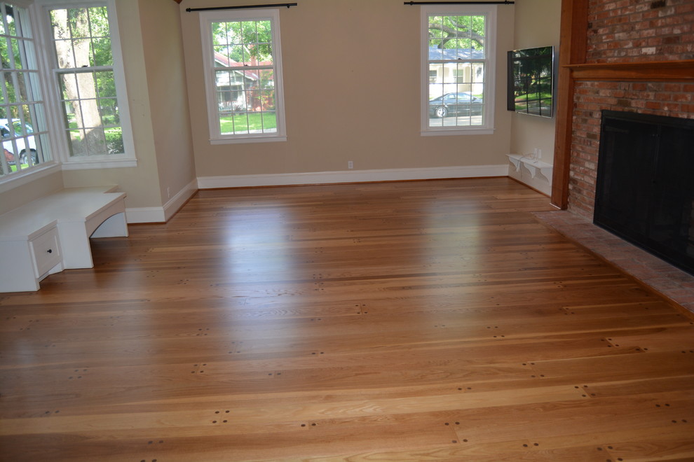 Random width white oak floors with walnut pegs - refinished with ...