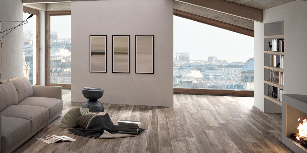 Reclaimed rustic wood-look tile by Happy Floors - Rustic - Living Room ...