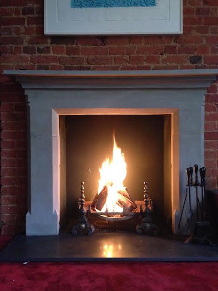 Reclaimed stone fire surround with open fire - Victorian - Living Room ...