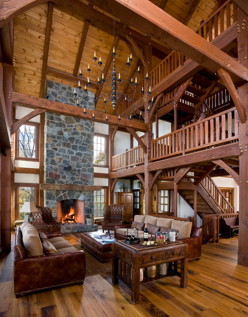 Reclaimed Timber Frame Great Room - Classique - Salon - Burlington ...
