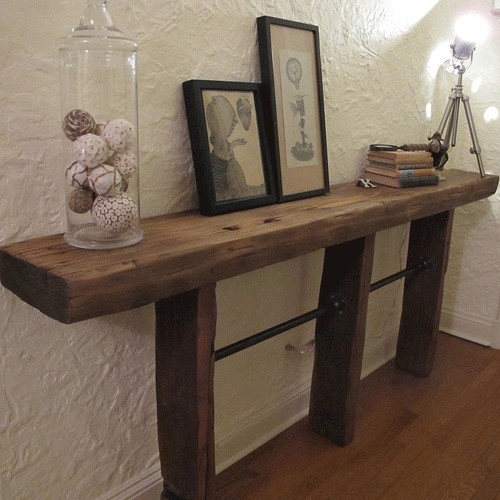 Reclaimed Wood Beam Console with Pipes - Rustic - Living Room ...