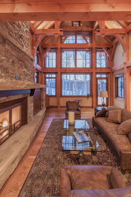 Red Creek Timber Frame - Rustic - Living Room - Denver - by Kelly ...