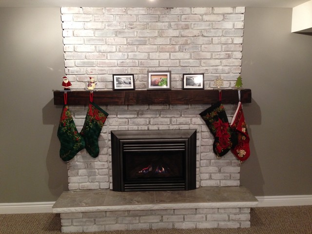 Rustic hand hewn barn beam mantel - Traditional - Living Room - Toronto ...