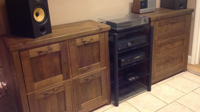Rustic reclaimed pine custom vinyl storage unit - Rustic - Living Room ...