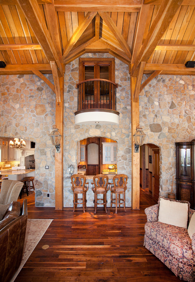Rustic Timber Frame Home on TX Ranch - Traditional - Living Room ...