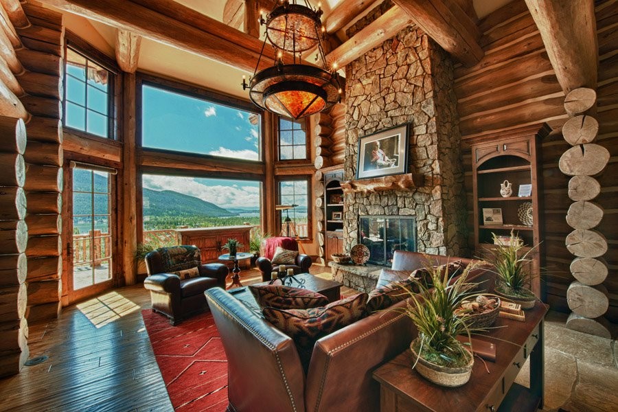 Rustic Yet Modern Tonahutu Lakeview Custom Home - Rustic - Living Room ...