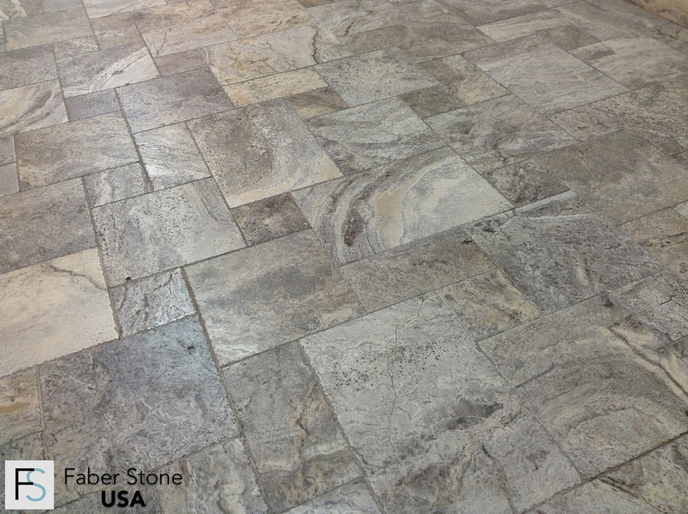 Silver French Pattern Brushed and Chiseled Travertine Tile - Modern ...