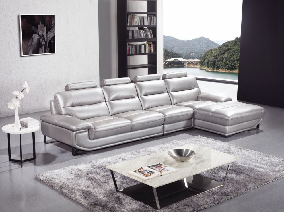 Silver Sectional Sofa in High Quality Leather - Modern - Living Room ...