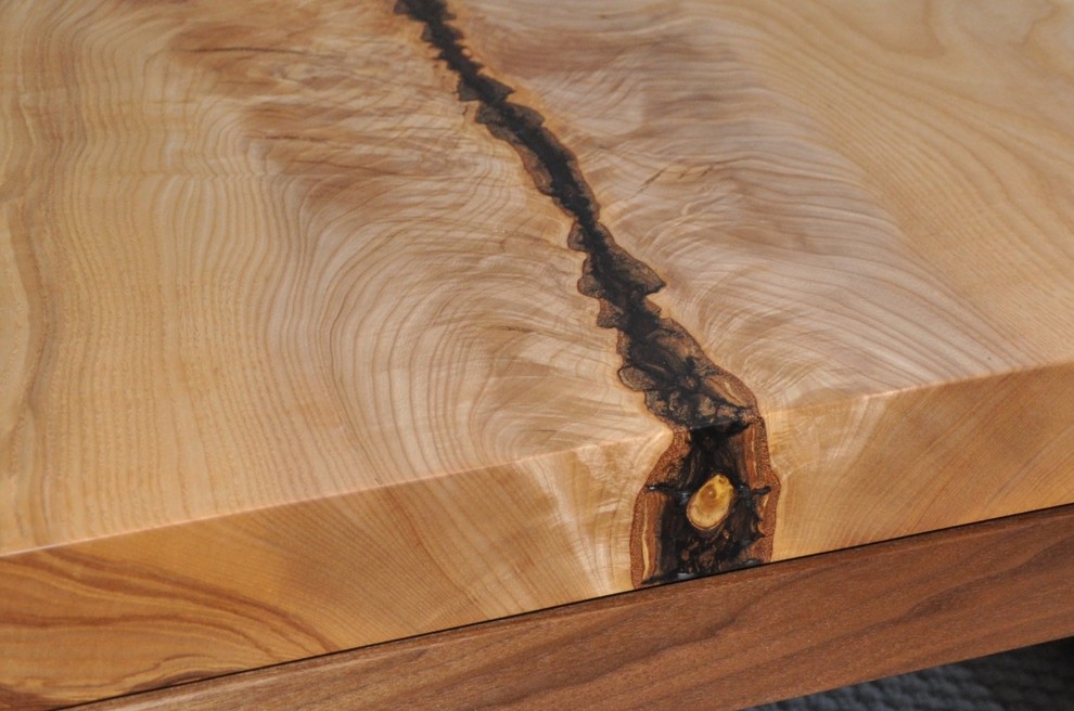 Single slab Ash coffee table with Walnut base - Contemporary - Living ...