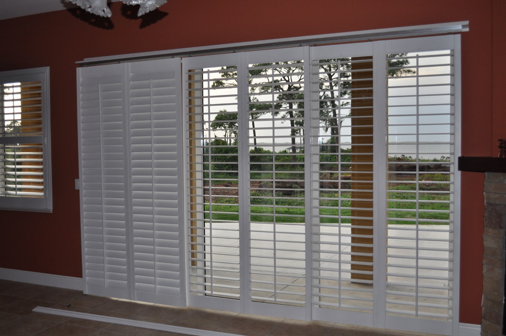 Sliding Shutters - Bypass is a multiple Shutter Track System - Contemporary - Living Room ...