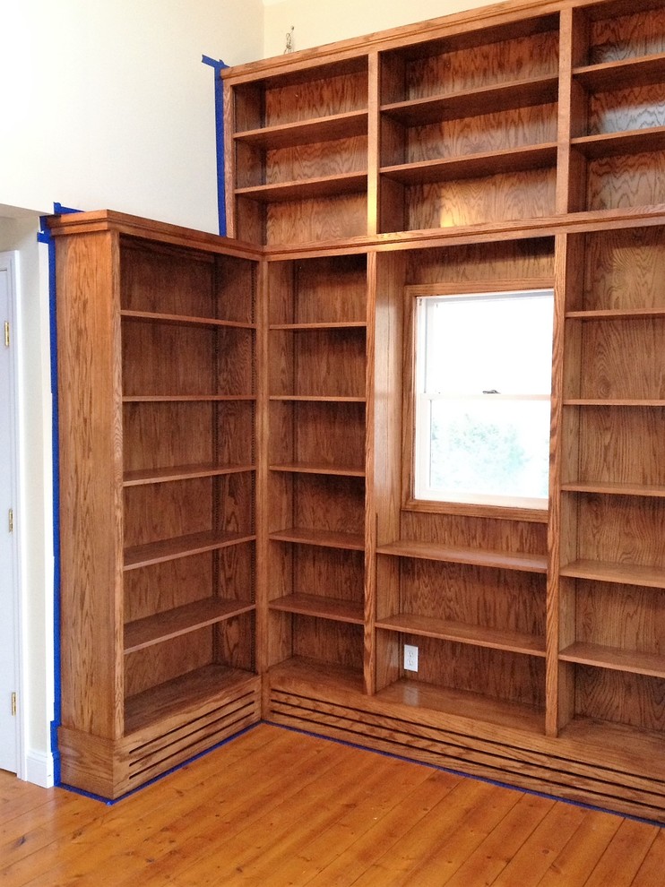 Solid Oak Bookshelves with rolling library ladder - Traditional ...
