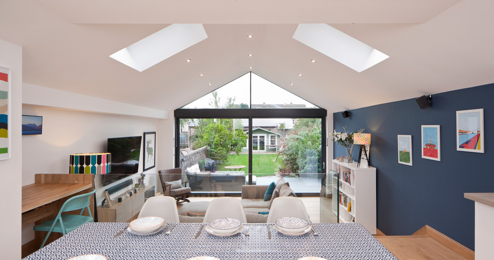 split level open plan dining and living space looking out to garden ...