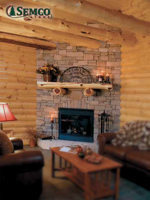 Splitface Fieldstone Fireplace - Traditional - Living Room - Chicago ...