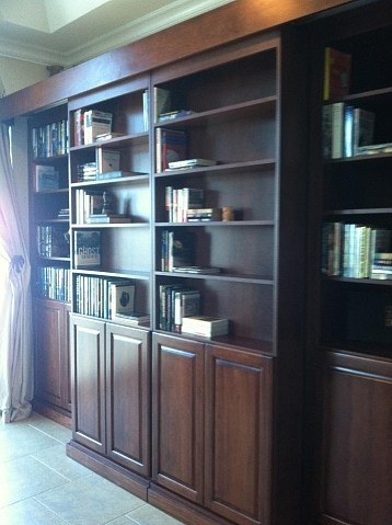 Stained Cherry Sliding Library Murphy Bed - Traditional - Living Room ...