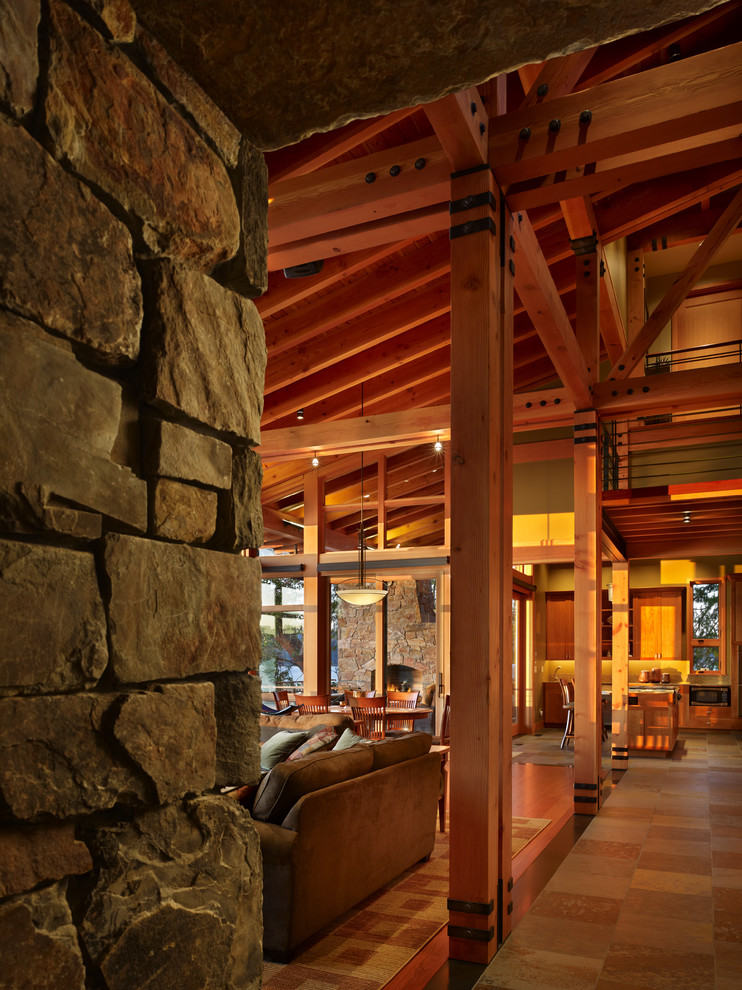 Stone and timber framing of Living Room - Rustic - Living Room ...
