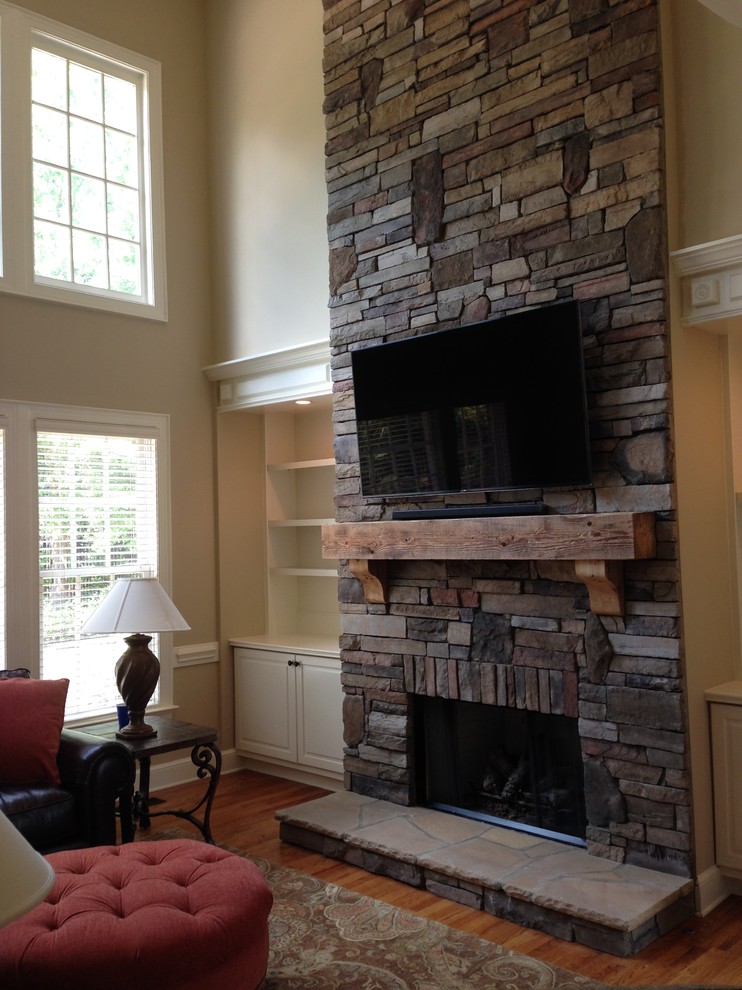 Stone Fireplace - Interior Fireplace w/ Ledgestone and Rubble ...