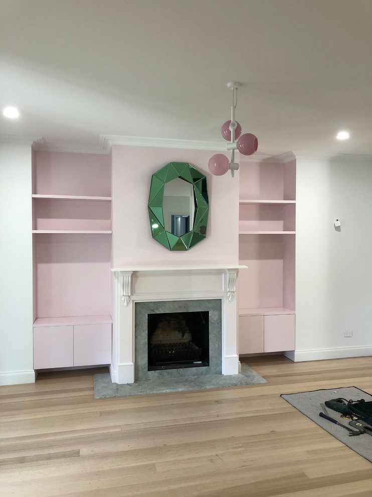 Super Grey Marble applied in fireplace - Living Room - Melbourne - by ...