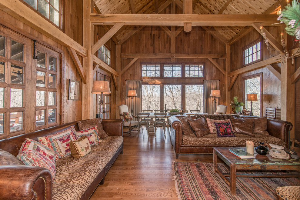 Timber Frame Home in Rock Island, Tennessee - Rustic - Living Room ...