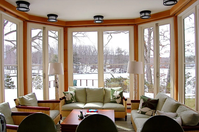 timber frame living room addition - Contemporary - Living Room ...