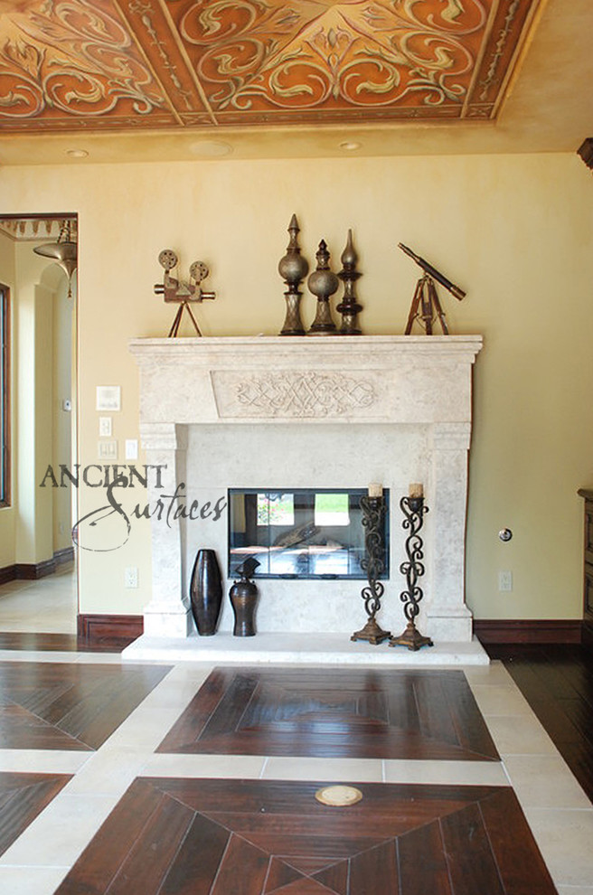 Traditional hand carved stone fireplaces - Traditional - Living Room ...