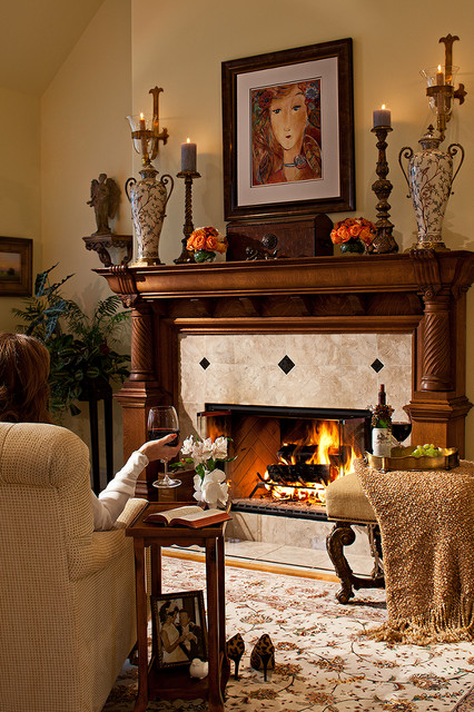 Traditional Living Room with Antique Oak Mantel - Traditional - Living ...