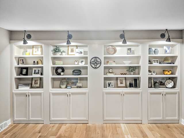 Traditional Living Room with Custom Painted Inset Bookcases - Classique ...