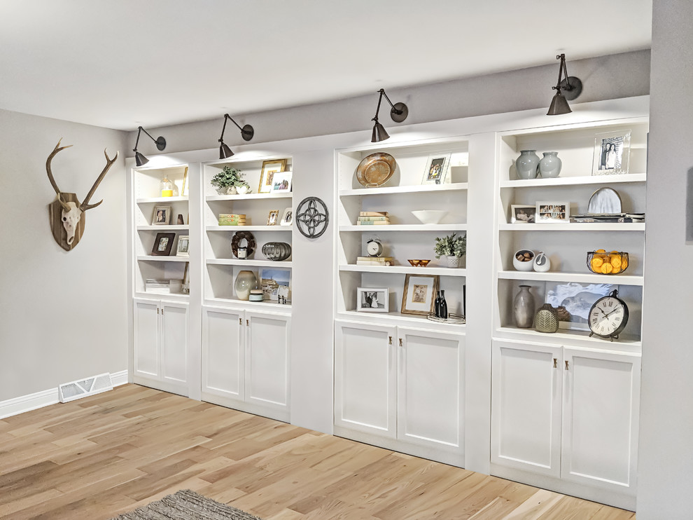 Traditional Living Room with Custom Painted Inset Bookcases ...