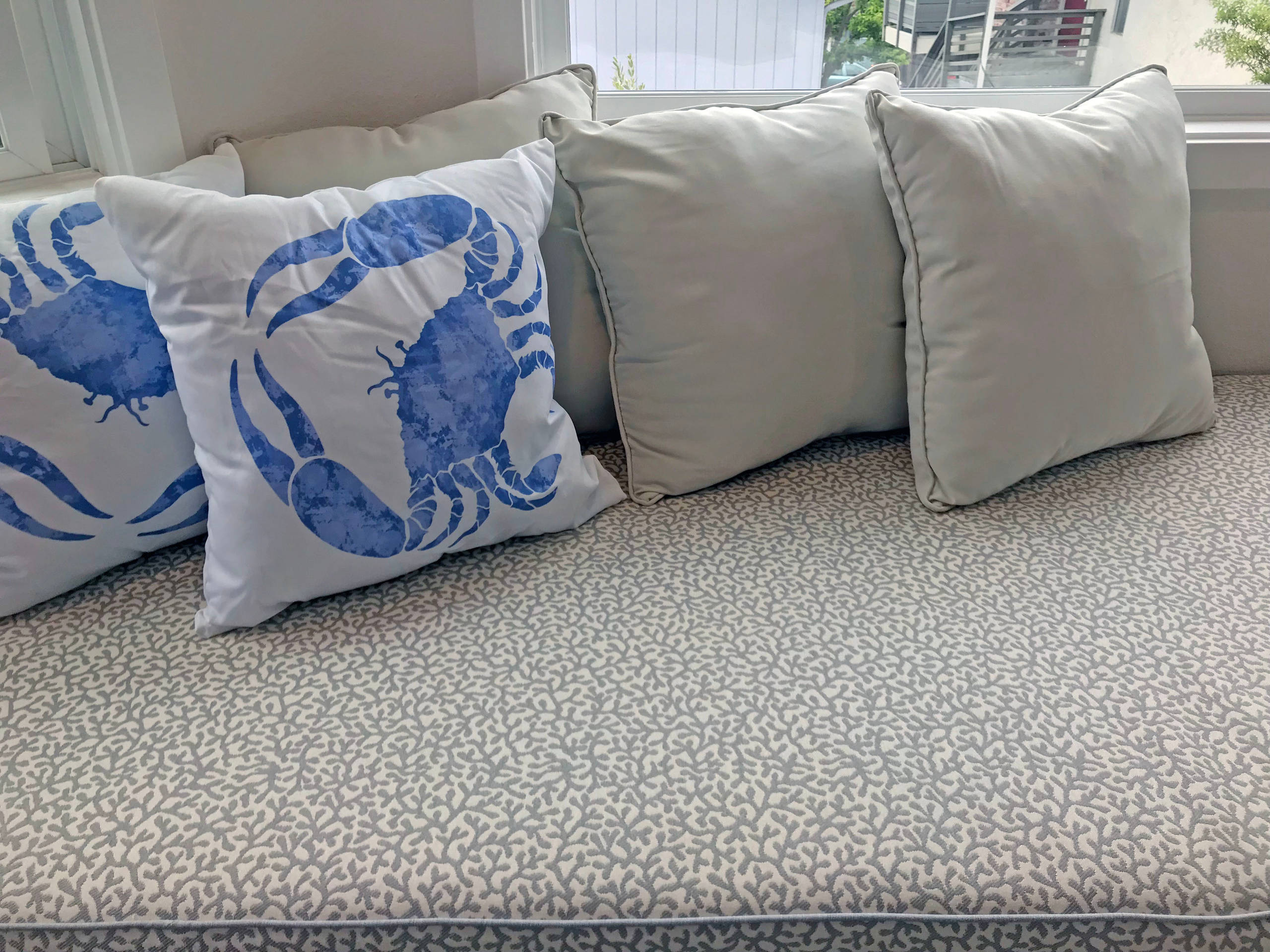 Trapezoid bay window seat cushion a stunner - Beach Style - Living Room ...