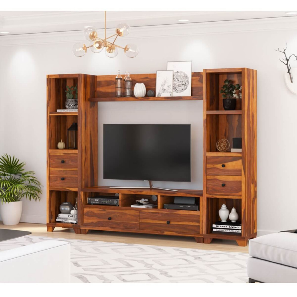 Traver Rosewood Wall Unit TV Console Entertainment Center - Rustic ...