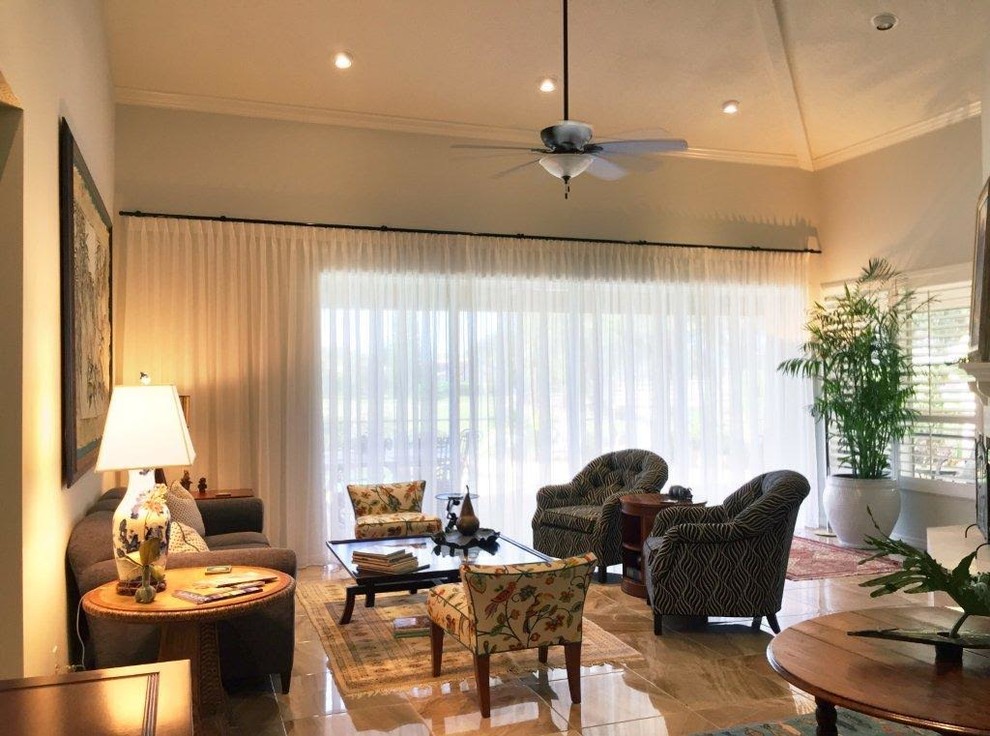 Traversing living room sheer drapery - Traditional - Living Room ...