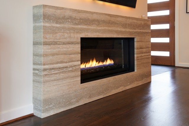 Travertine surround fireplace - Midcentury - Living Room - Seattle - by ...