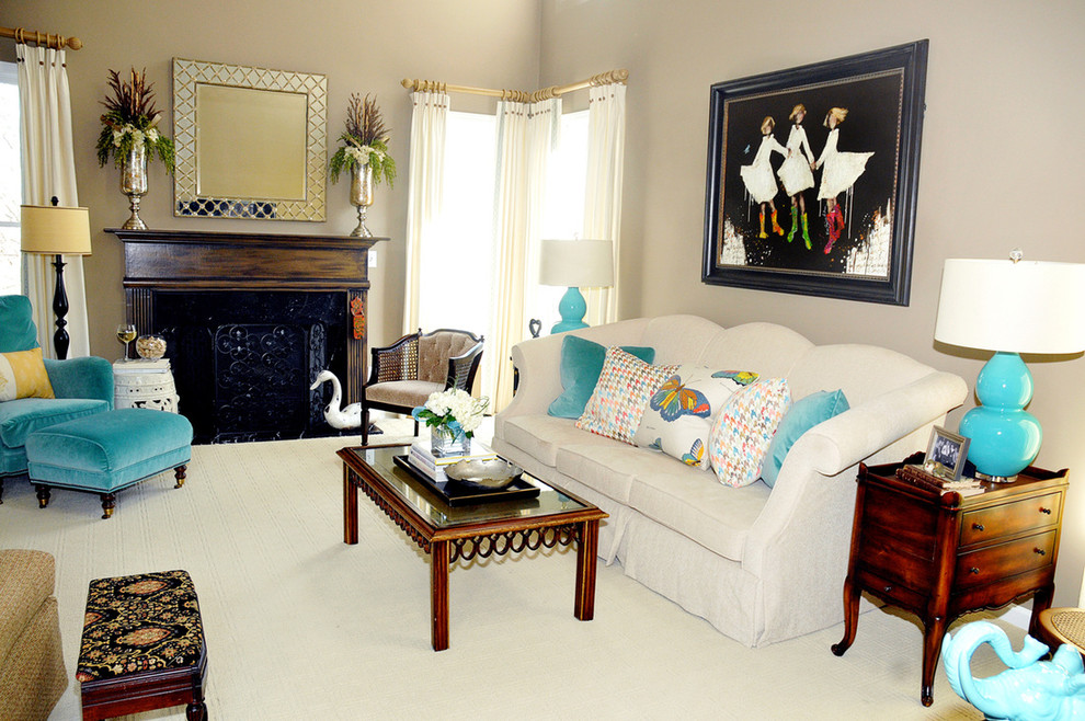 Turquoise Family Room Redesign - Traditional - Living Room - Atlanta ...