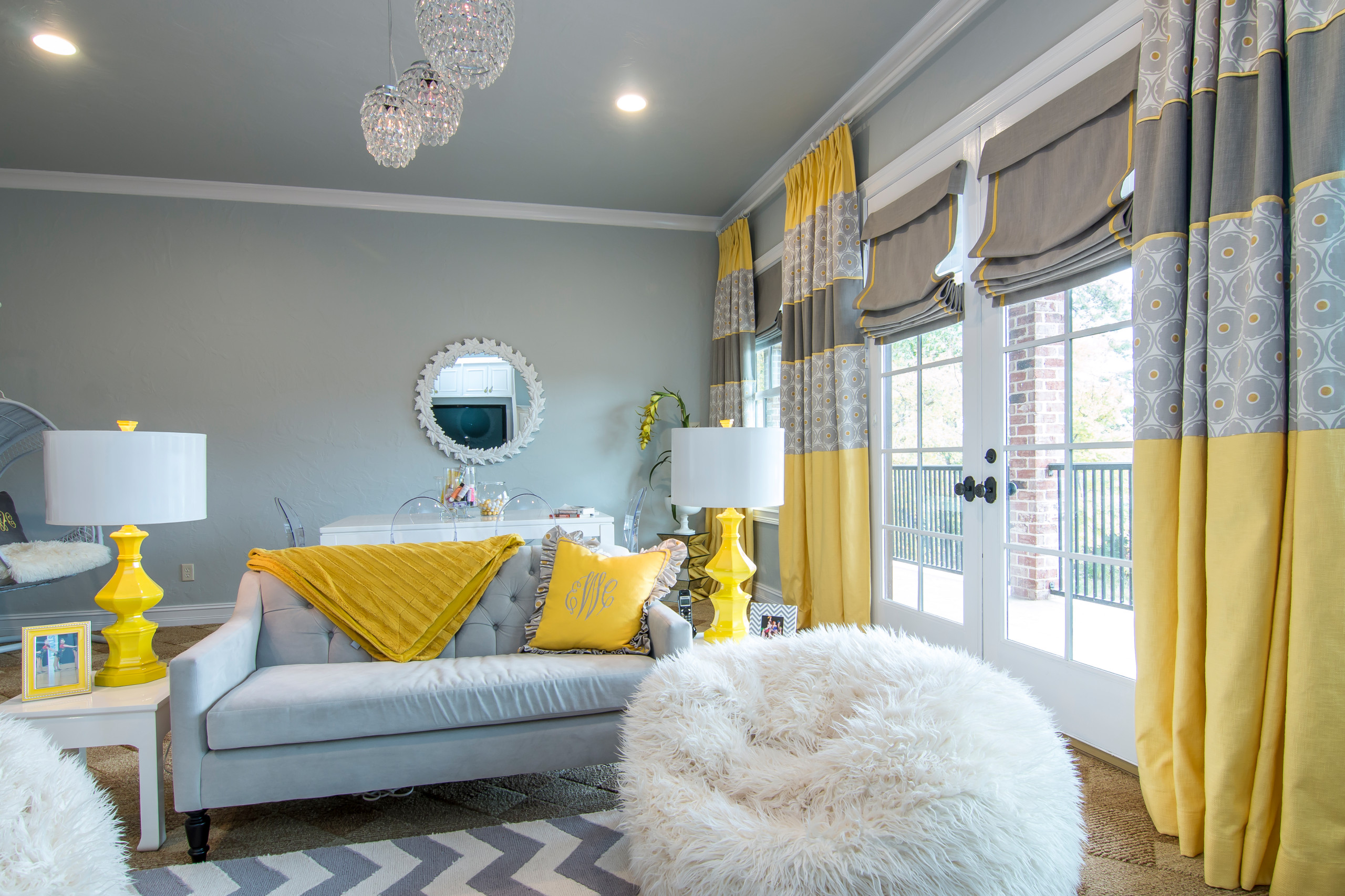 Grey and yellow living room store
