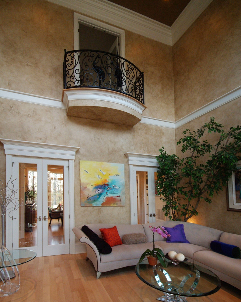 Two Story Living Room with faux painted walls - Modern - Living Room ...