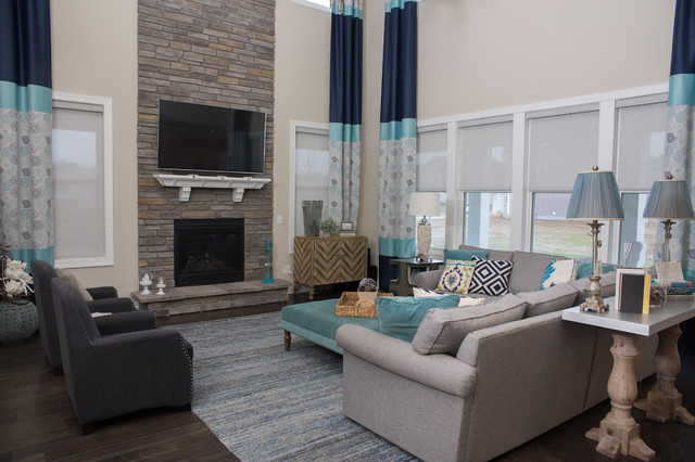 Two Story Transitional Great Room - Classique Chic - Salon - Cleveland ...