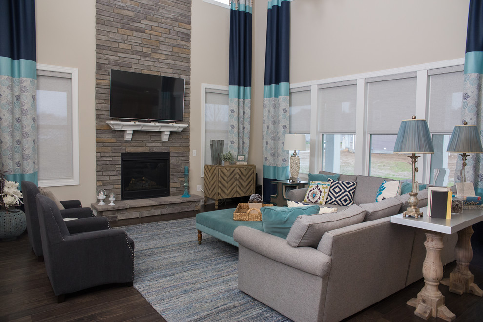 Two Story Transitional Great Room - Transitional - Living Room ...