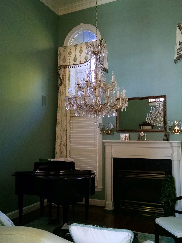 Two story windows, combined panels and treatments - Living Room ...