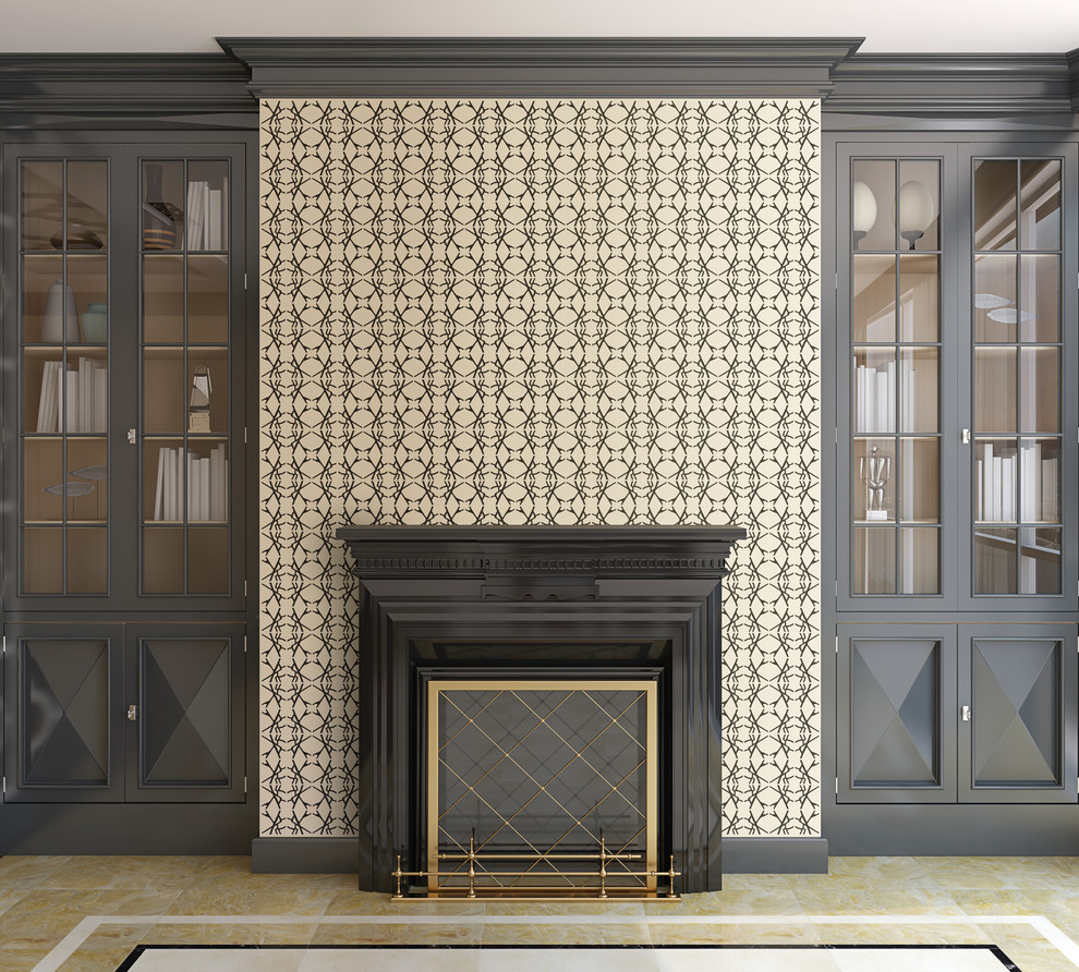 Tyles Marbled Starburst in black, on fireplace wall - Contemporary ...