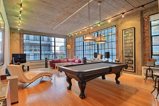 Urban Industrial Chic Loft Pool Table room setting - Industrial ...