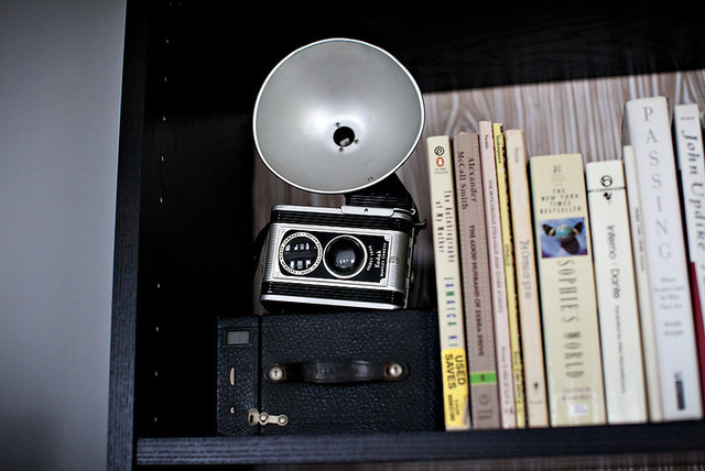 Vintage Camera in Bookcase Display - Eclectic - Living Room - Los ...