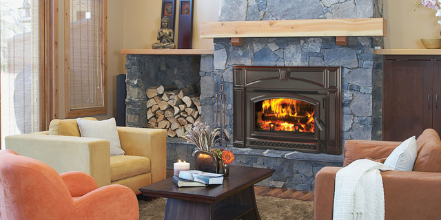 Voyageur Wood Fireplace Insert - Contemporary - Living Room - Seattle - by Quadra-Fire Wood ...