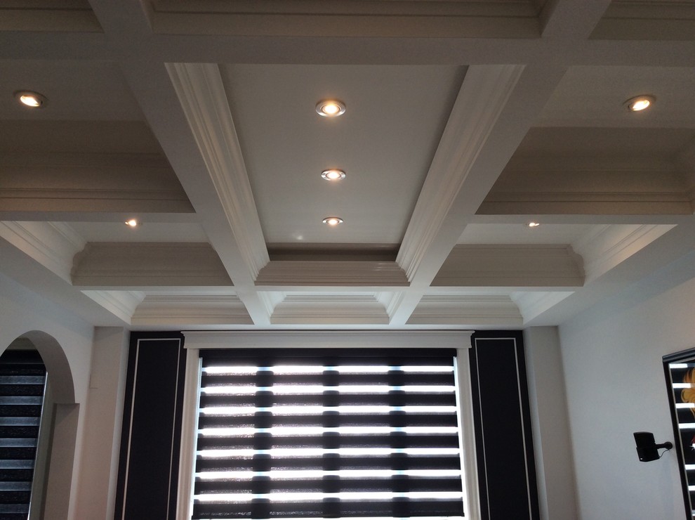Waffle ceiling and dramatic wainscotting - Modern - Living Room ...