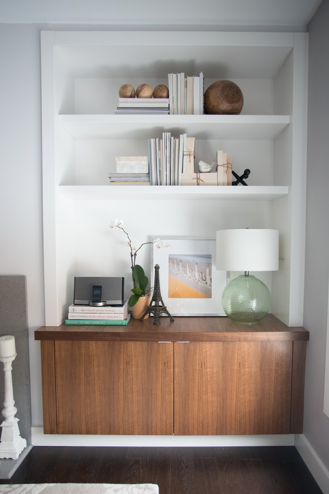 Walnut and white cabinets - Contemporary - Living Room - Cambridgeshire ...