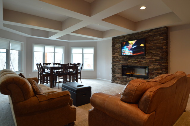 Waterford, MI Basement Living Room With Fireplace - Traditional ...